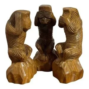Vintage | Art | Hand Carved 3 Wise Monkeys Wooden Hear No Evil See No ...